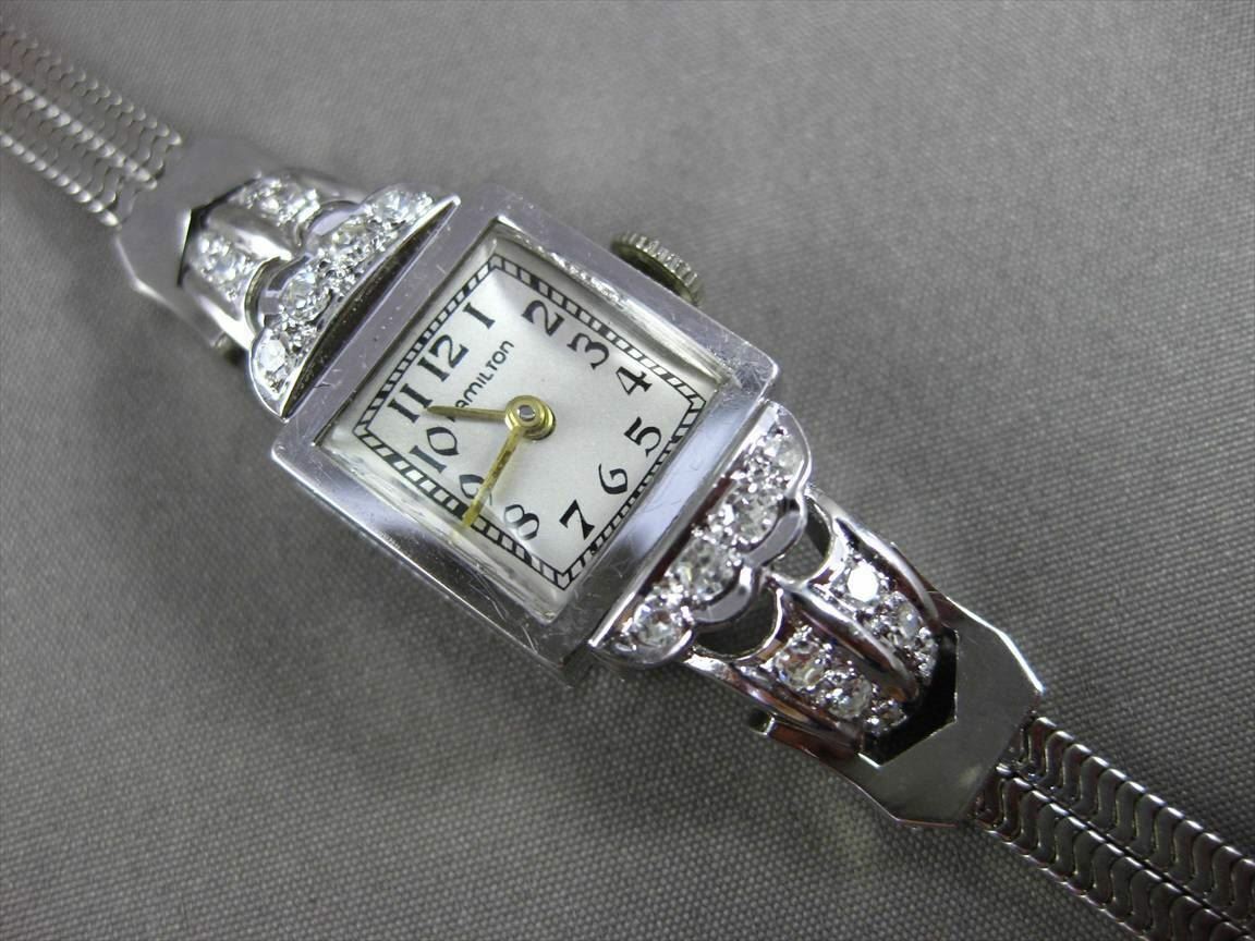 ANTIQUE LARGE & LONG OLD MINE DIAMOND 14K WHITE GOLD HAMILTON SQUARE ...