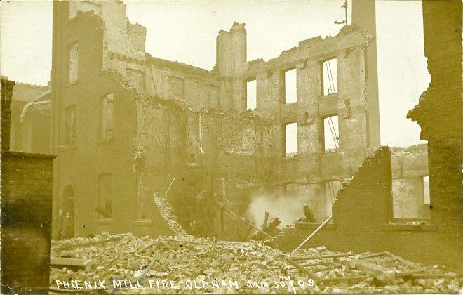 REAL PHOTOGRAPHIC POSTCARD OF PHOENIX MILL FIRE, OLDHAM, LANCASHIRE 30 ...