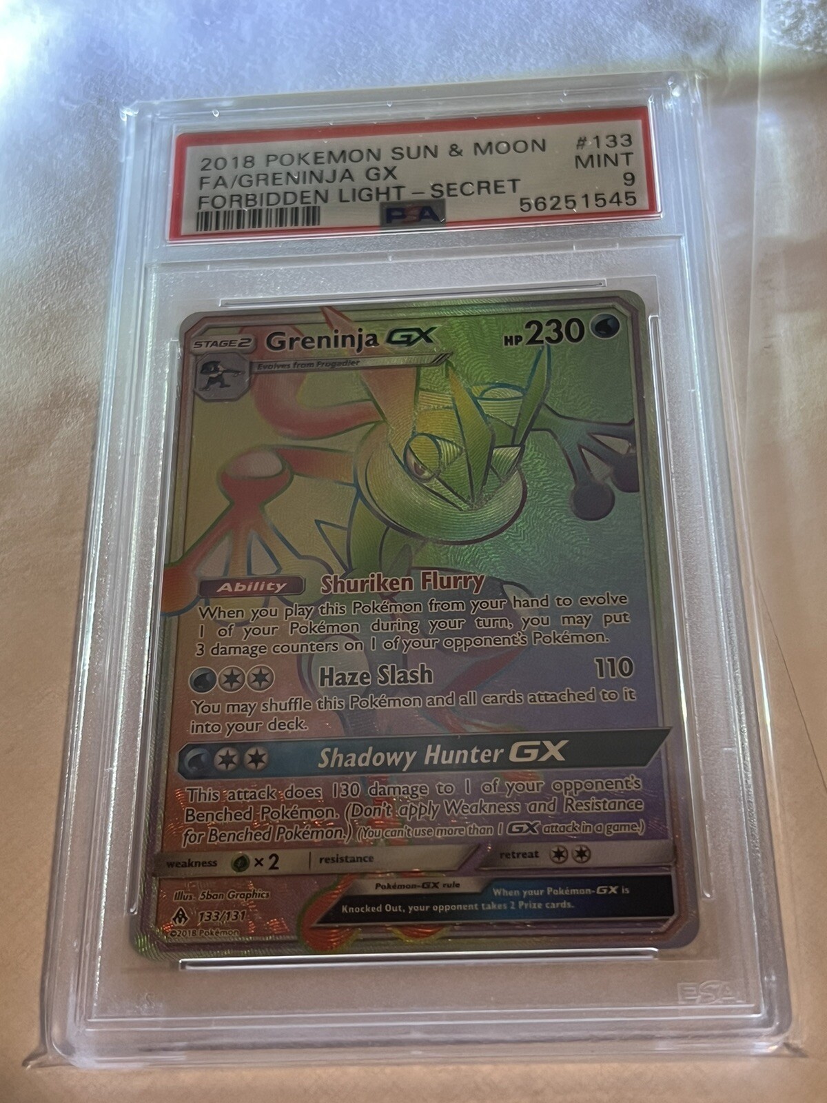 PSA 9 Greninja GX 2018 Sun & Moon Forbidden Light Rainbow Secret Rare ...