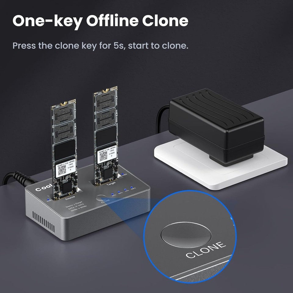 Dual-Bay Offline Clone M.2 NVME/SATA SSD Cloner M.2 NVME/SATA ...