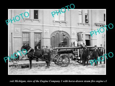 OLD POSTCARD SIZE PHOTO OF DETROIT MICHIGAN THE FIRE ENGINE CO WAGON No ...