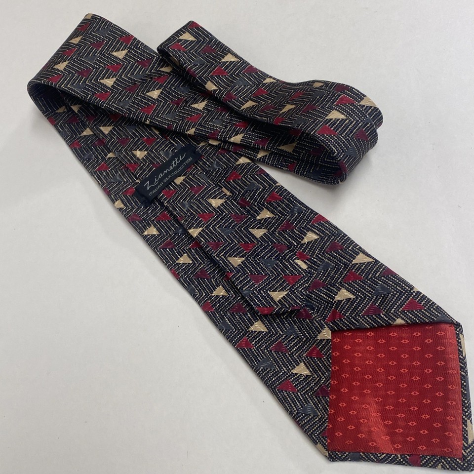 Zianetti Tie Gray Red Men’s 100% Silk XL 63” Extra Long Tall Made In ...