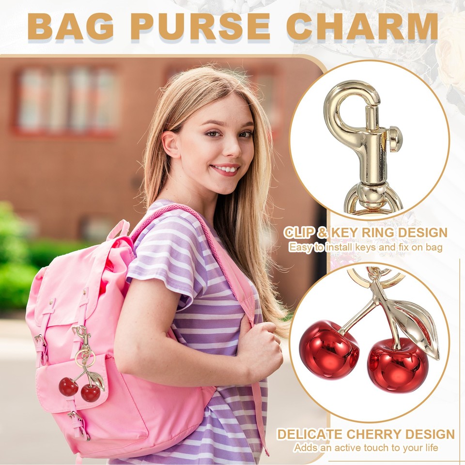 Cherry Keychain Bag Purse Charm with Key Ring and Clip Purple Red-Light ...