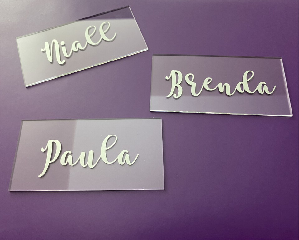 Personalised Acrylic PLACE NAMES, table name tags, wedding birthday ...