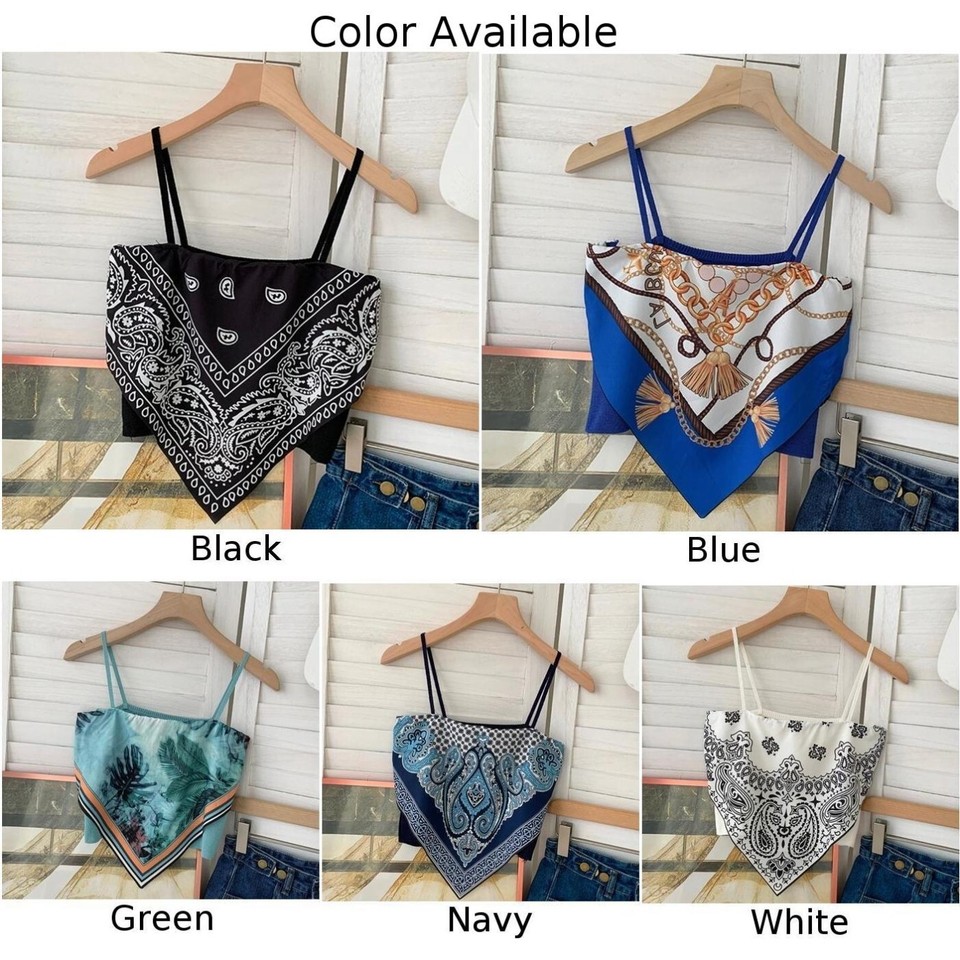 Womens Satin Tie Bandana Halter Crop Top Shirt Straps Sleeveless Blouse