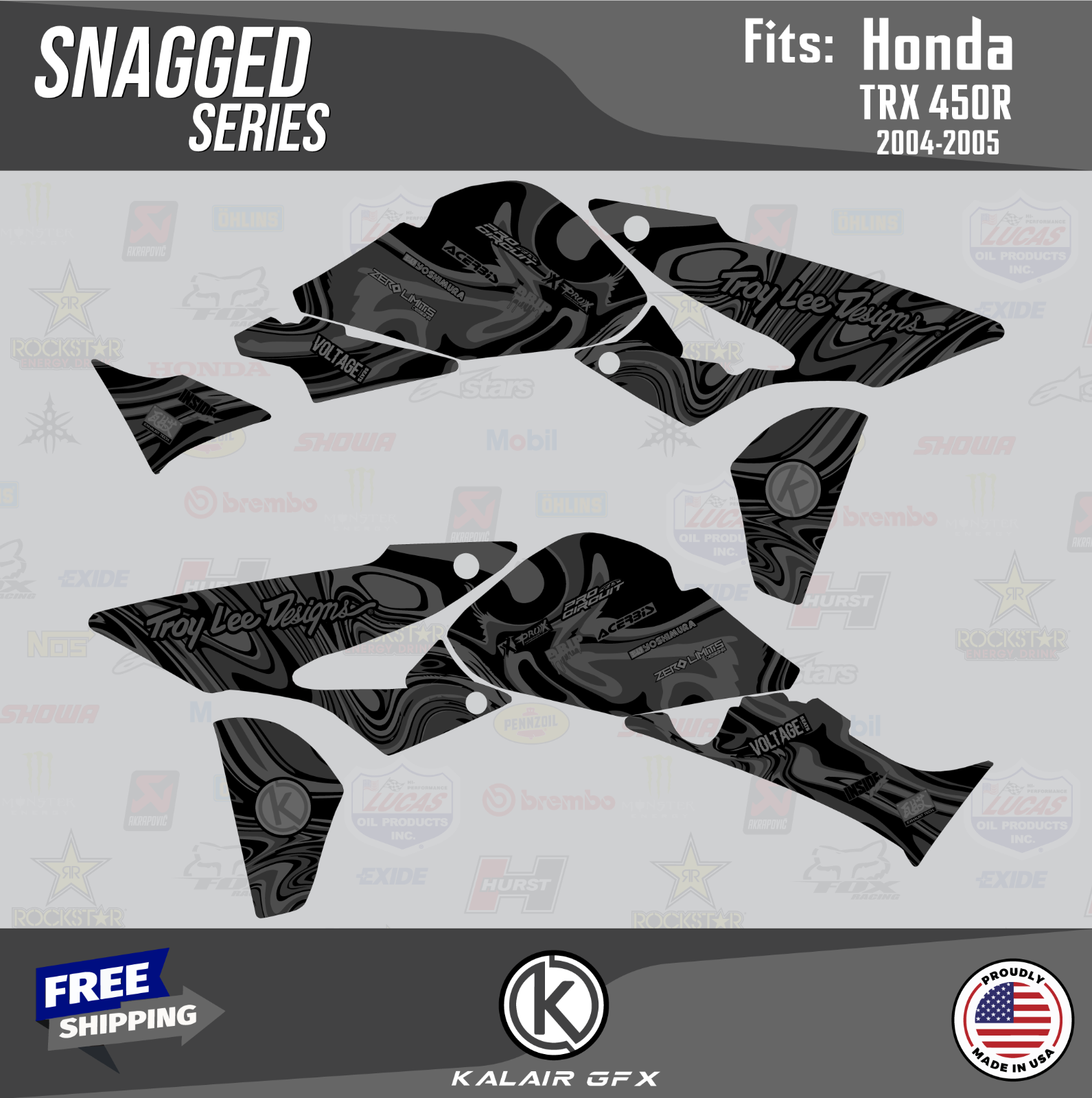 Graphics Kit for HONDA TRX450R TRX 450R (2004-2005) 16 Mil Snagged ...