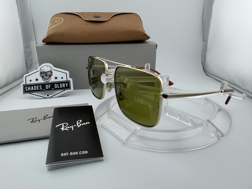 RAY-BAN ARI RB3758 9213/2 POLISHED PALE GOLD GREEN SQUARE METAL ...