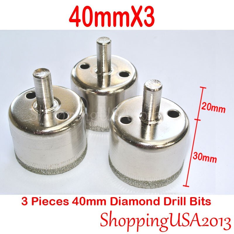 3 Pcs 40mm Diamond Coated Drill Bits Set Hole Saw Cutter Tool Glass ...