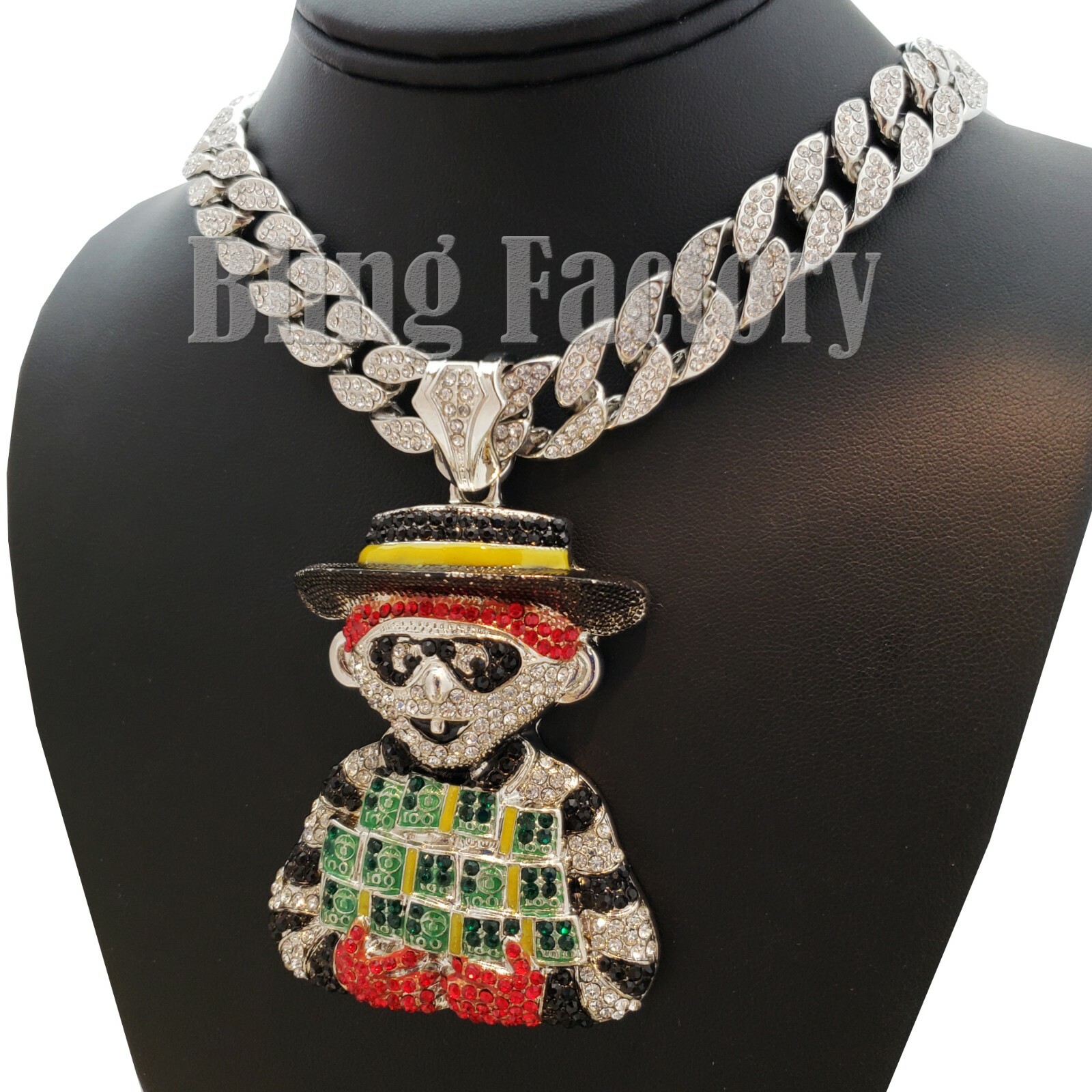 Hip Hop Large Money Gang pendant & 18" Full Iced Cuban Choker Chain ...