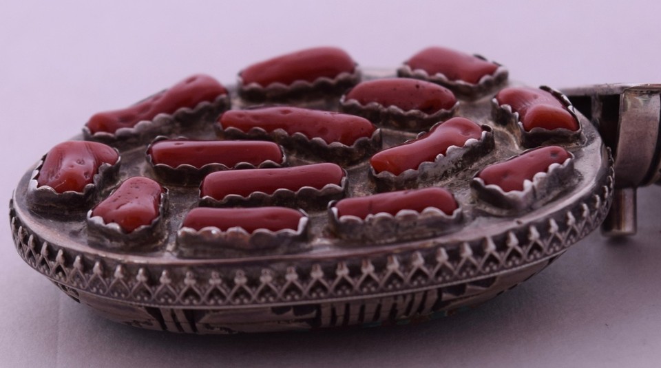 Acoma kachina sterling Turquoise, Coral reversible huge pendant & pin ...