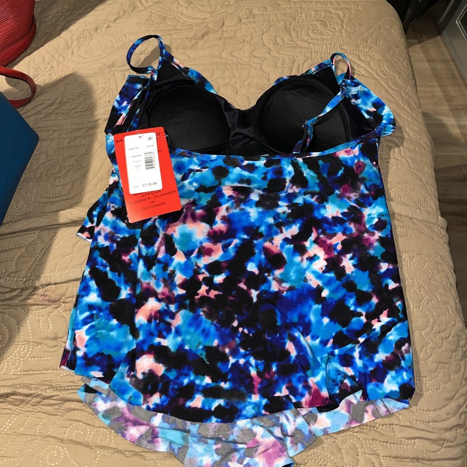 Magic-suit Women's Size 12 Blue Layered Slimming Tankini Swimsuit Top ...