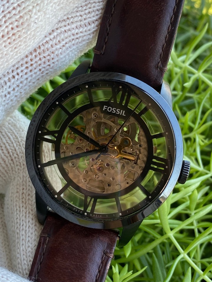 Fossil Townsman Watch Automatic Skeleton Dial ME3098 Brown Mens 44mm | eBay