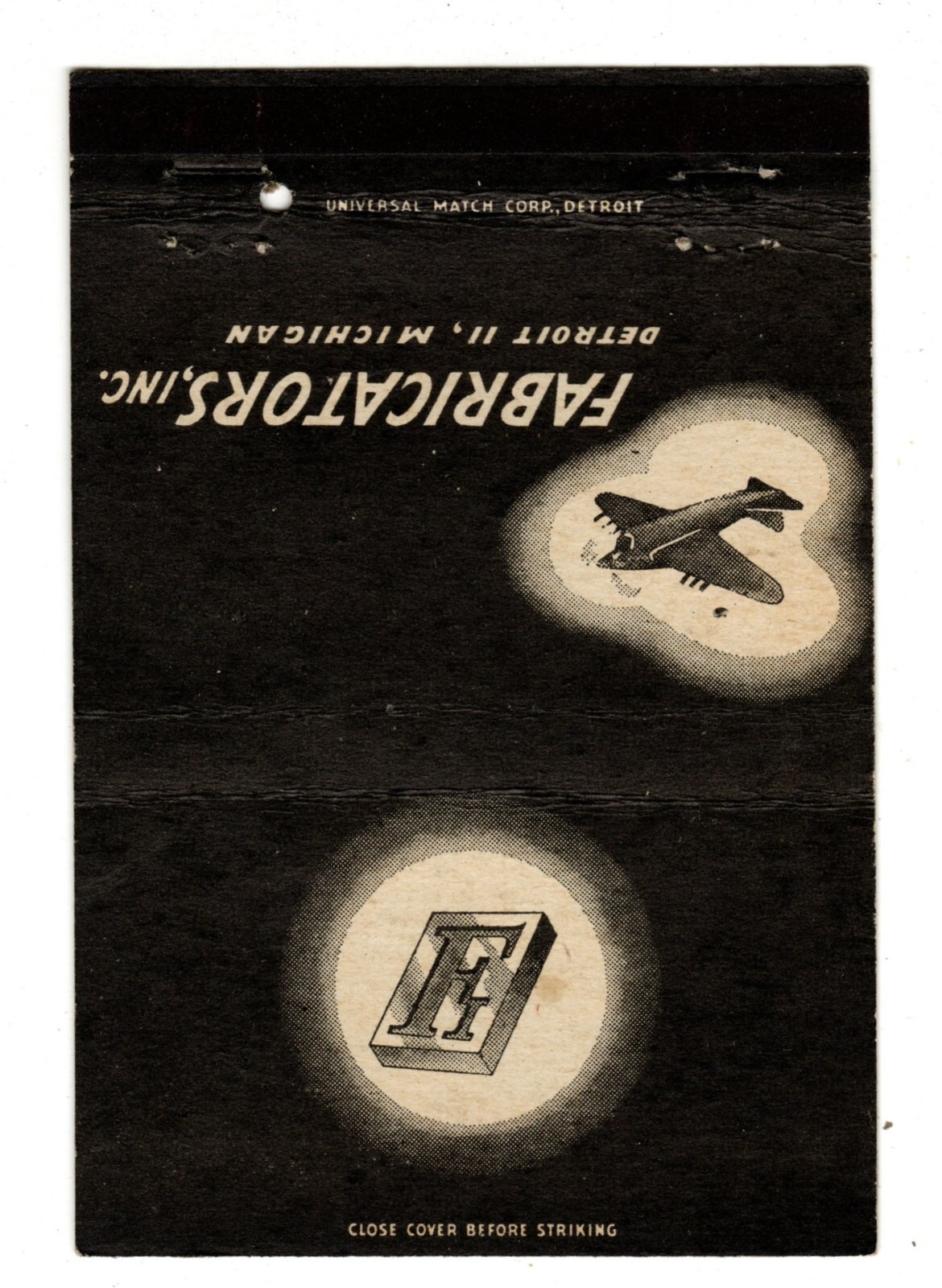 FABRICATORS, INC matchbook matchcover MILITARY WORLD WAR II - DETROIT ...