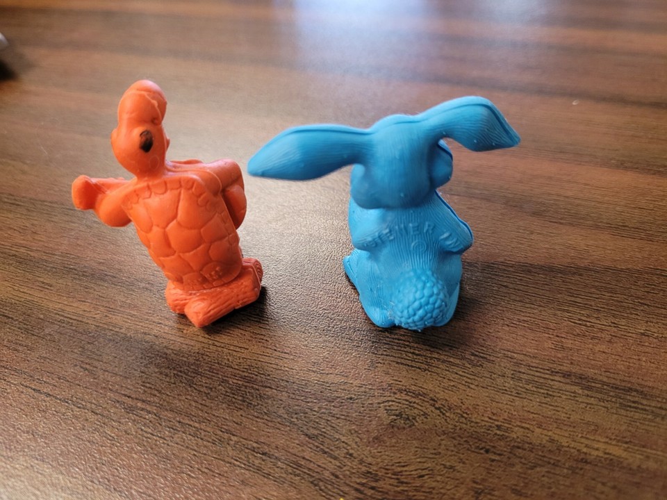 Vtg 2 Diener 1960s Rubber Eraser Rabbit Turtle Guitar Itty Bitty Charm ...