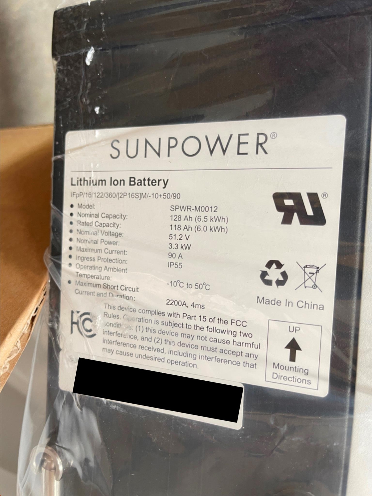 Sunpower Sunvault Lithium Ion Battery Solar Storage Cell SPWR-M0012 6 ...