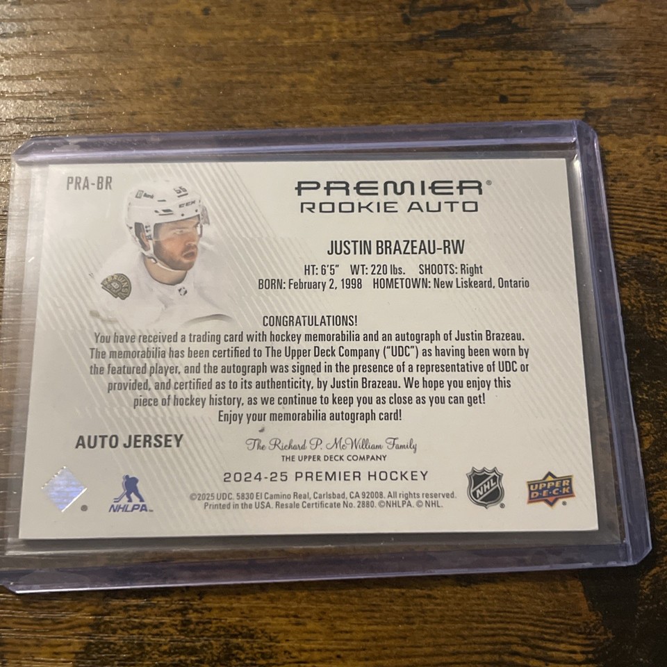 2024-25 Upper Deck Premier Justin Brazeau Rookie Jersey Auto #/99 | eBay