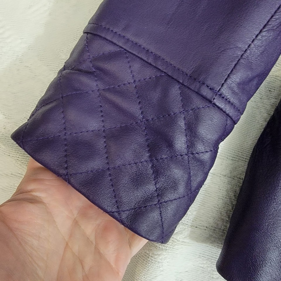 D & Co. Denim + Company Purple Leather Zip Front Jacket Size M Pockets ...