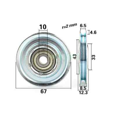 10mm Bore Bearing with 67mm Steel Wire/Cable Track Pulley 10x67x8.5mm ...