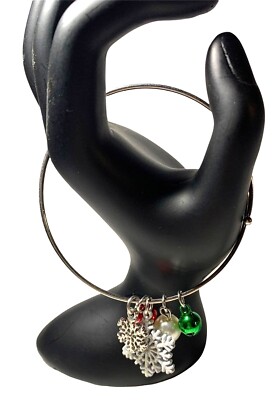 Independent Christmas Snowflake Beaded Charm Bangle Bracelet Holiday ...