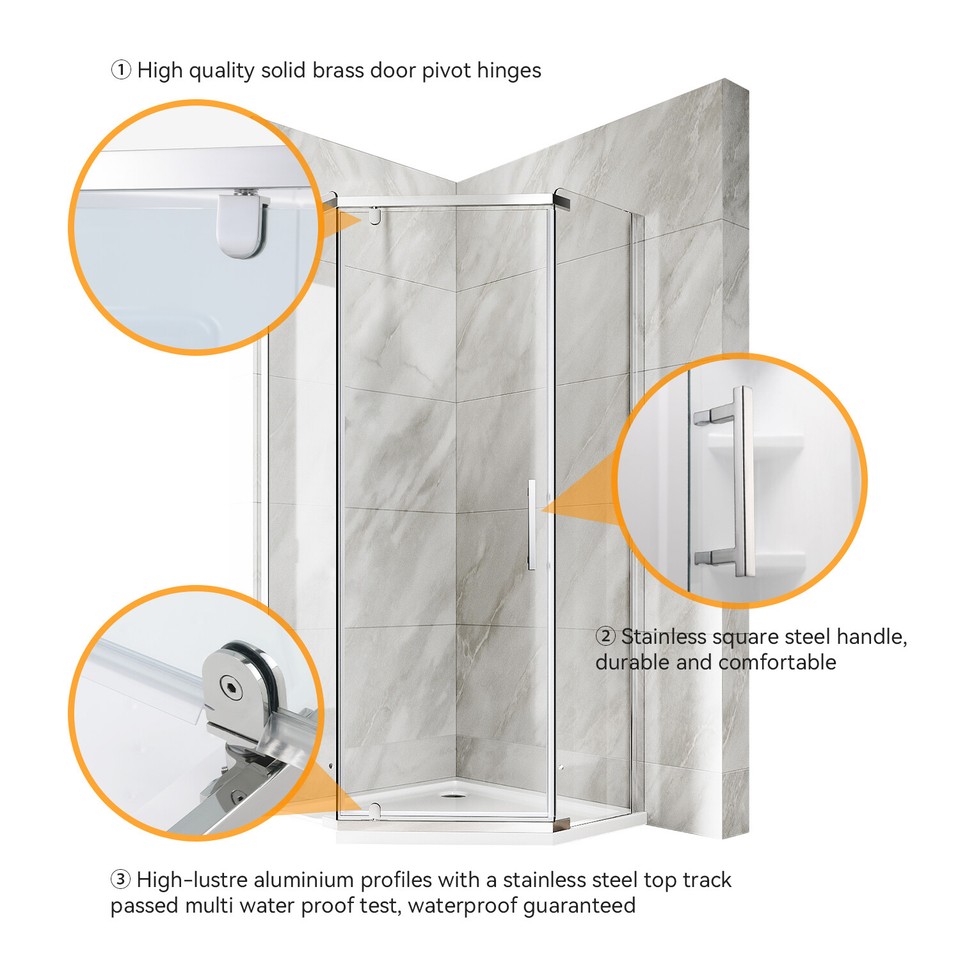 900x900 Frameless Pentagonal Shower Enclosure Pivot Door Corner Walk In ...