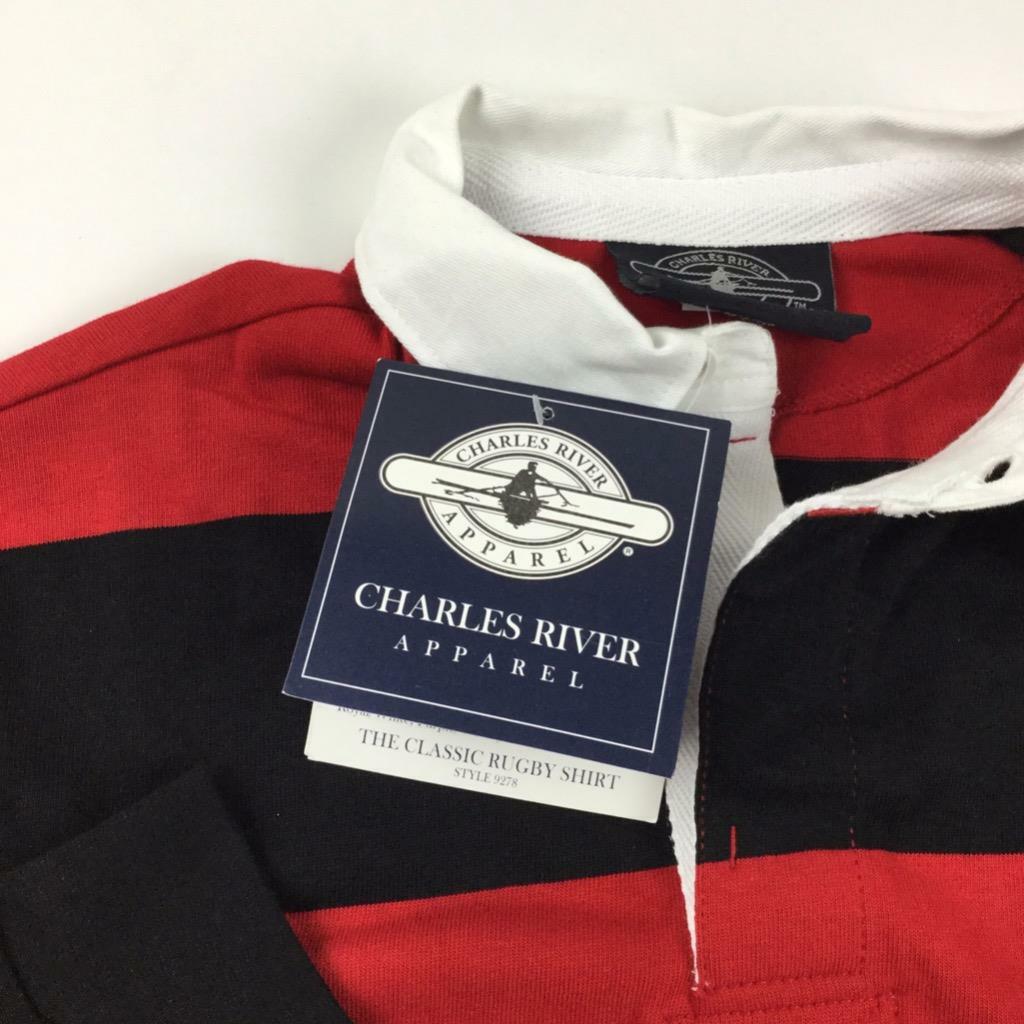 Charles River Apparel Classic Striped Rugby XS Shirt Black Red NWT | eBay