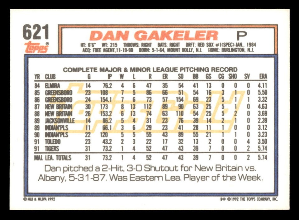 1992 Topps #621 Dan Gakeler Gold Winners | eBay