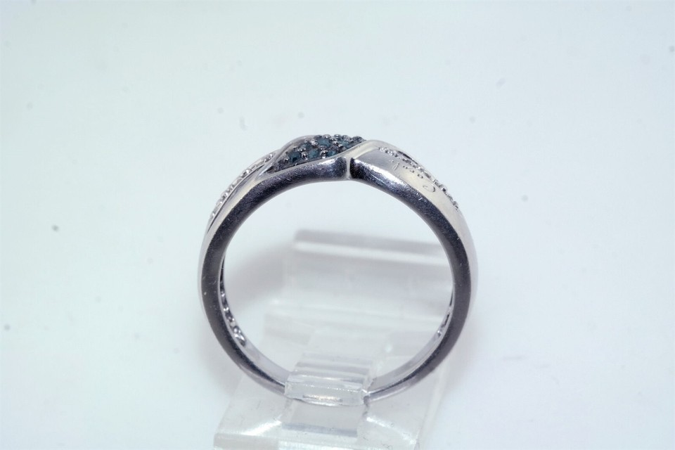 BGE 925 Blue & Clear Genuine Diamond Sterling Silver Ring sz 8 | eBay