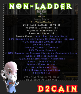 Diablo2 D2R SC⭐️N-Ladder⭐️MADE RUNEWORD GRIEF⭐️PhaseBlade/Berserk Base⭐ ...