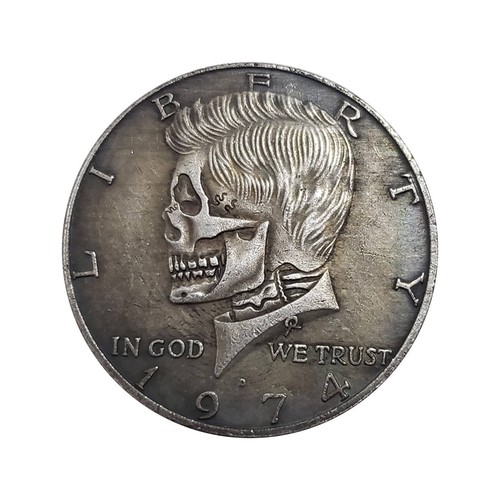 1974 USA President Kennedy Golden Tooth Punk Skull Coin Silver Dollar ...