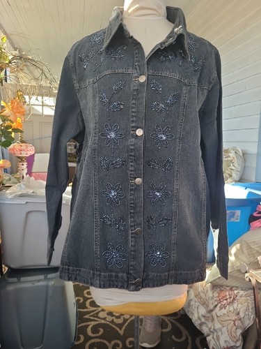 Quacker Factory Size 2 X Women's Blue Beaded Rhinestone Jean Trucker ...