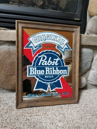 RARE VTG ORIGINAL PABST BLUE RIBBON BEER MIRROR ADVERTISING PBR 13.5" x ...