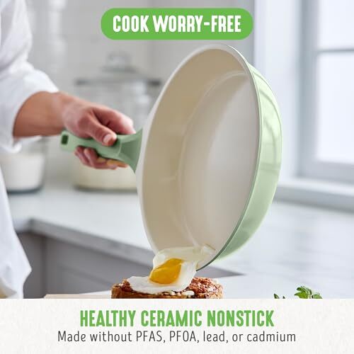 Arte 8 Piece Ceramic Nonstick Cookware Pots 8 Piece Cookware Set Sage ...