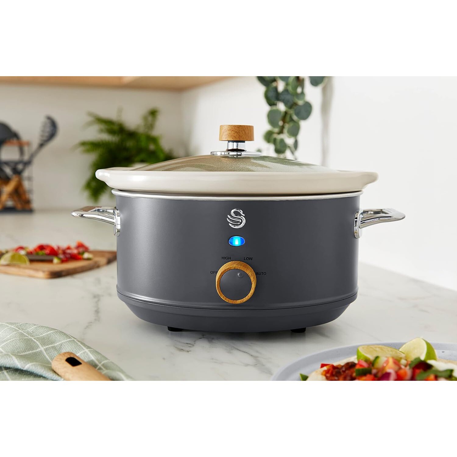 Swan Nordic Jug Kettle 2 Slice Toaster and Slow Cooker Set Wood Effect ...