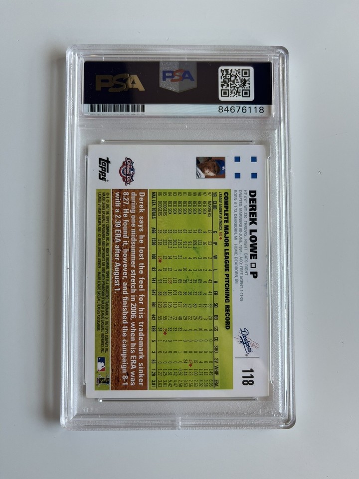2007 Topps #118 Derek Lowe Autographed/Signed Psa/Dna Certified LA ...