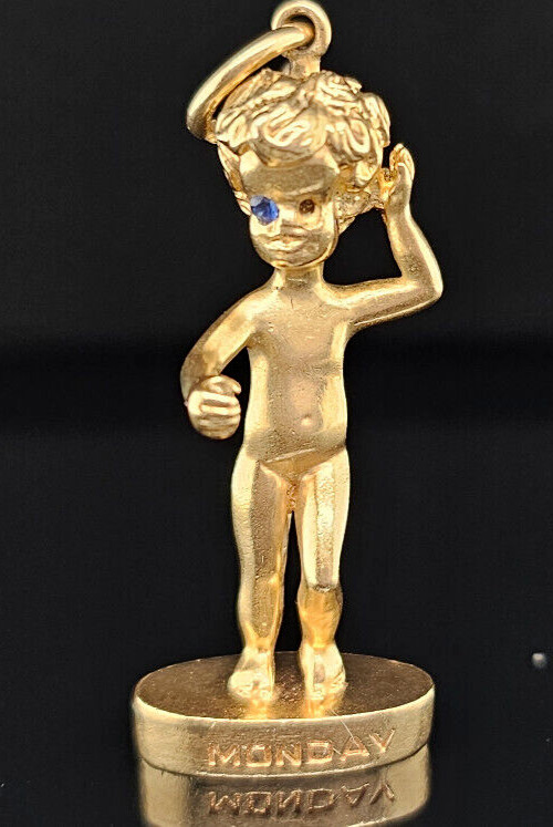 Vintage 14K Gold WILLIAM RUSER MONDAY CHILD Charm Pe… - Gem