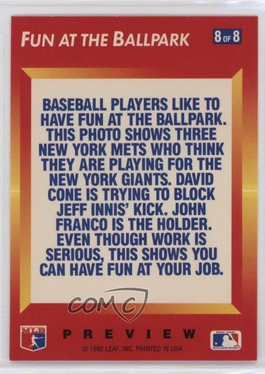 1992 Donruss Triple Play Preview David Cone Jeff Innis John Franco #8 ...