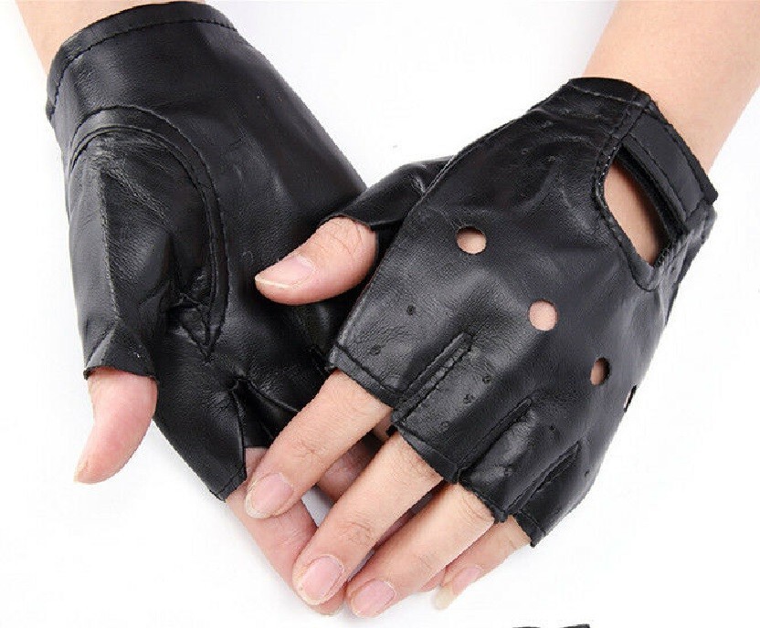 Leather Black Driving Motorcycle Biker Fingerless Gloves Men 2X Gloves ...