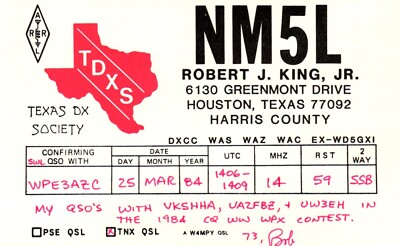Texas DX Society Houston Texas NM5L QSL Radio Card Postcard | eBay