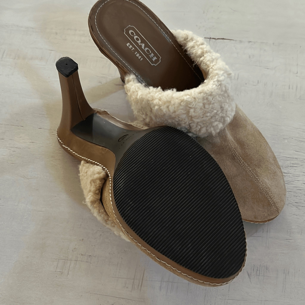 COACH Shearling Suede/Leather Clog Heels - Gem