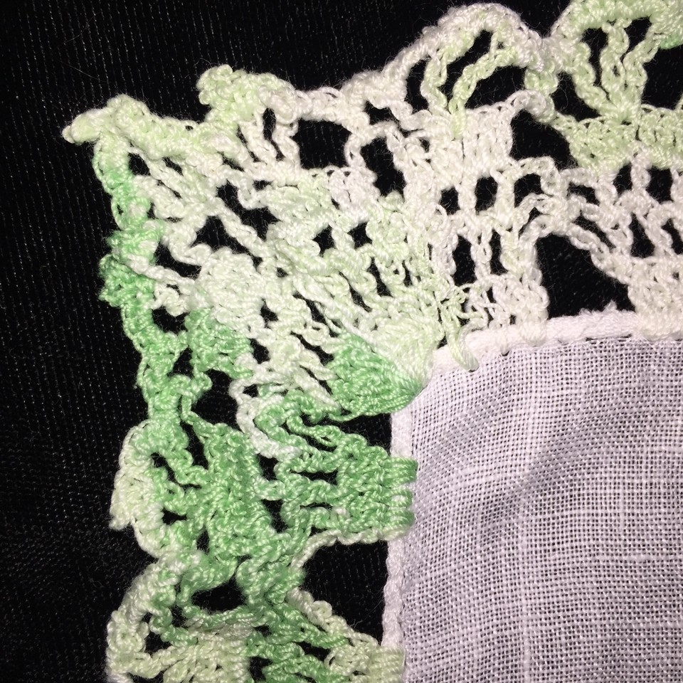 Vintage Handkerchief Crocheted Variegated Green Hanky Fancy Edge 13 ...