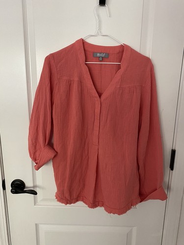 Marled Essentials Medium Coral Button henley oversized cotton tunic | eBay
