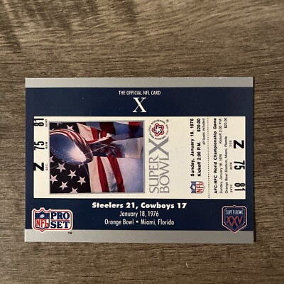 1990 NFL Pro Set Super Bowl Ticket Facts Card #10 Super Bowl X | eBay