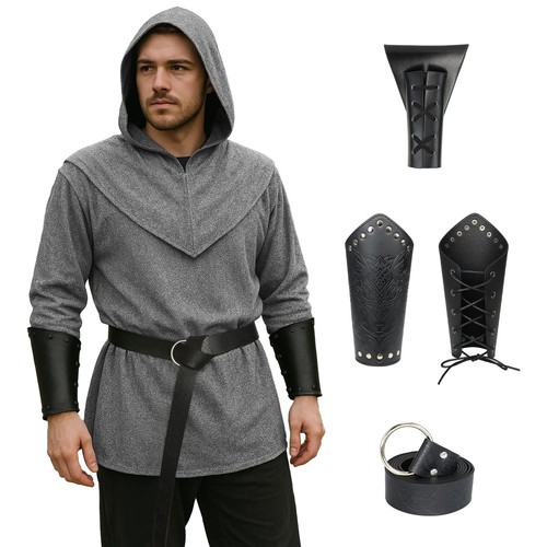 Renaissance Chain Mail Armor Tunic Shirt Medieval Knight Costume Set ...