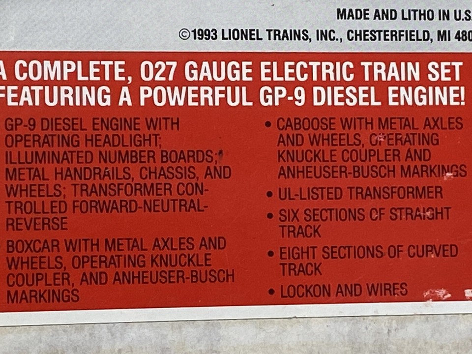 Original Lionel Anheuser Busch Promotional Train set 6-11810 C-8,P-8 ...