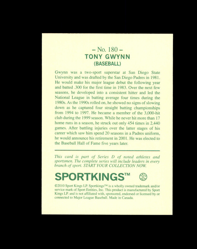 Tony Gwyn 2010 Sportkings Series D #180 Full Size Premium Base Card | eBay