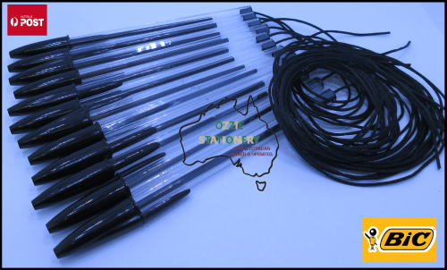 12 x BIC BLACK INK Cristal Pens String Corded 1.0mm 10247 Sent Tracked ...