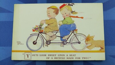 Valentine's Mabel Lucie Attwell Comic Postcard 1930s Tandem Bicycle ...