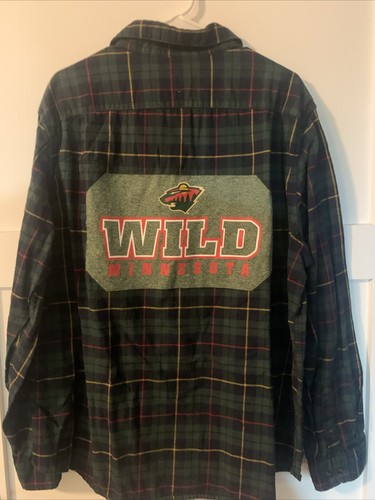 Minnesota Wild Hockey Flannel Shirt 2x Men's Upcycled Green, Red, Gold ...