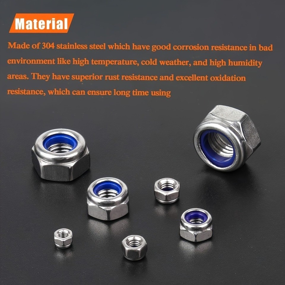 230pcs 304 Stainless Steel and Nylon Hex Lock Nuts for M3 M5 M6 M8 ...