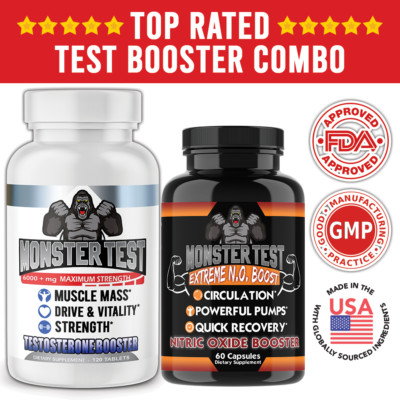 Angry Supplements Monster Test Booster 120ct + Monster Test Nitric ...